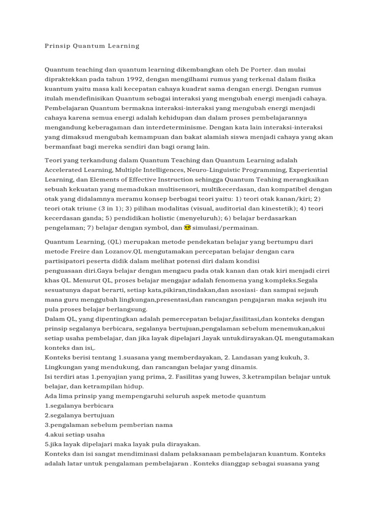 Prinsip Quantum Learning | PDF | Karier & Perkembangan