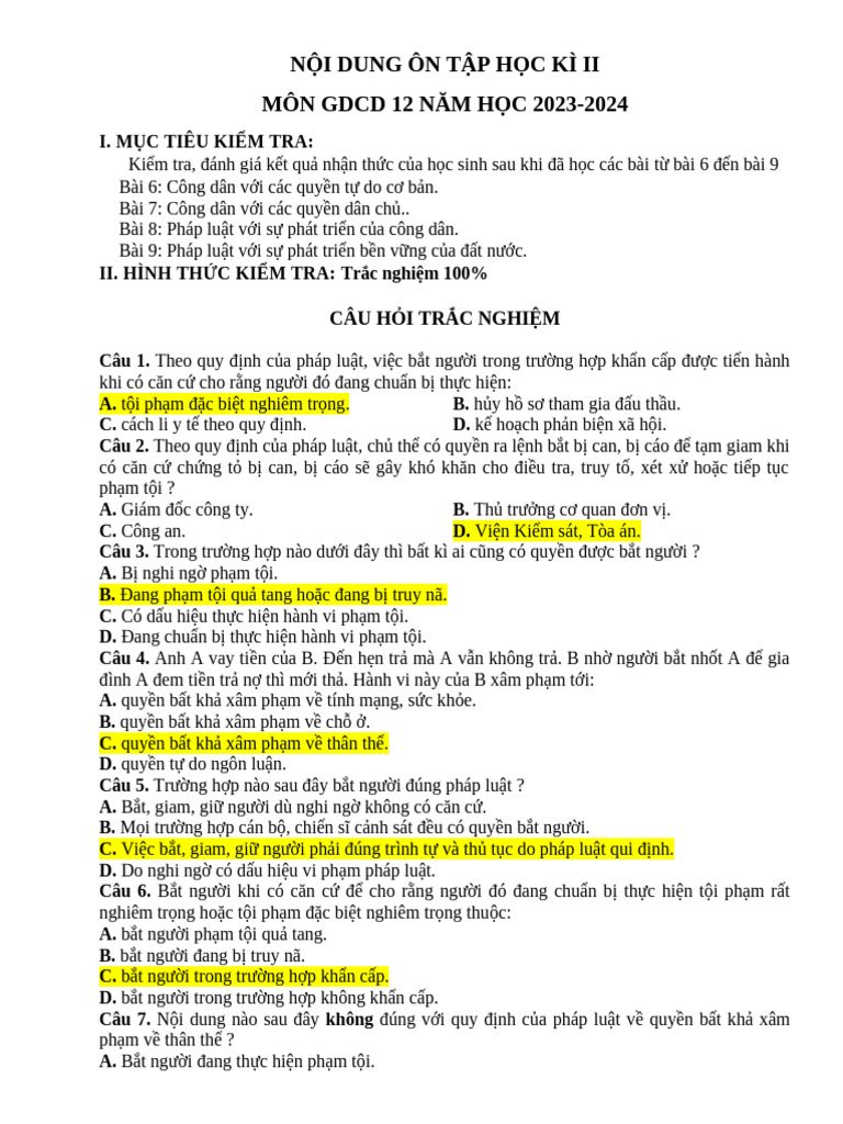 Hs - On Cuoi Ki 2 - Xh | PDF