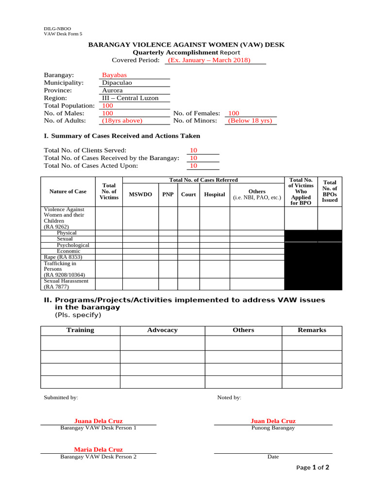 VAW Desk Quarterly Report Template | PDF | Justice | Crime & Violence