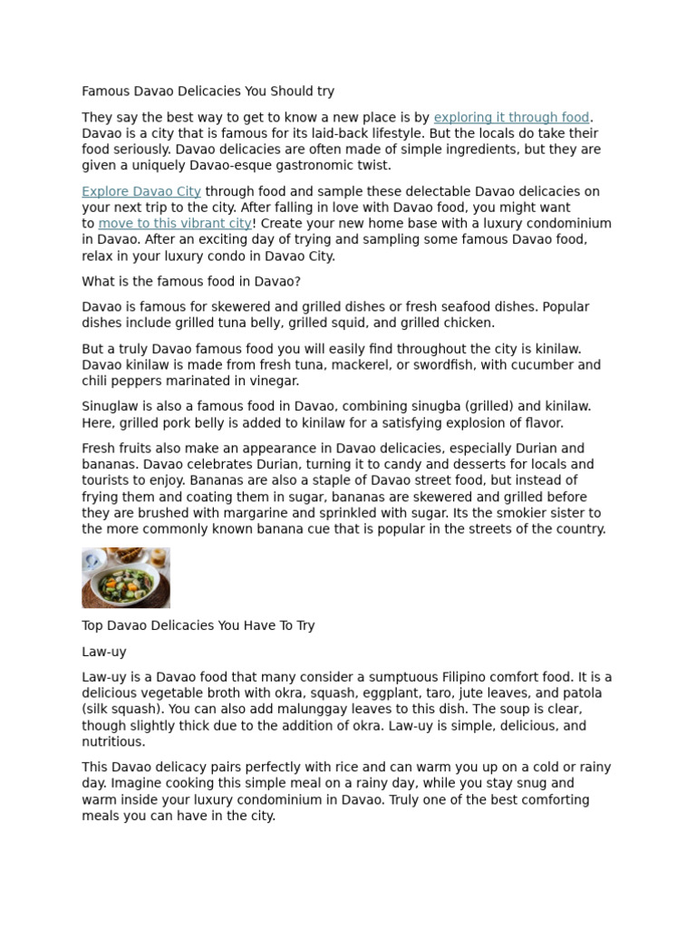 Famous Davao Delicacies You Should Try | PDF | Foods | Cuisine