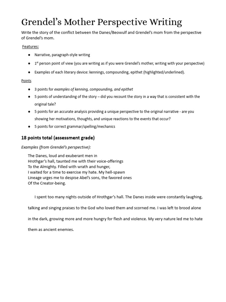 Grendel's Mom Perspective Writing | PDF