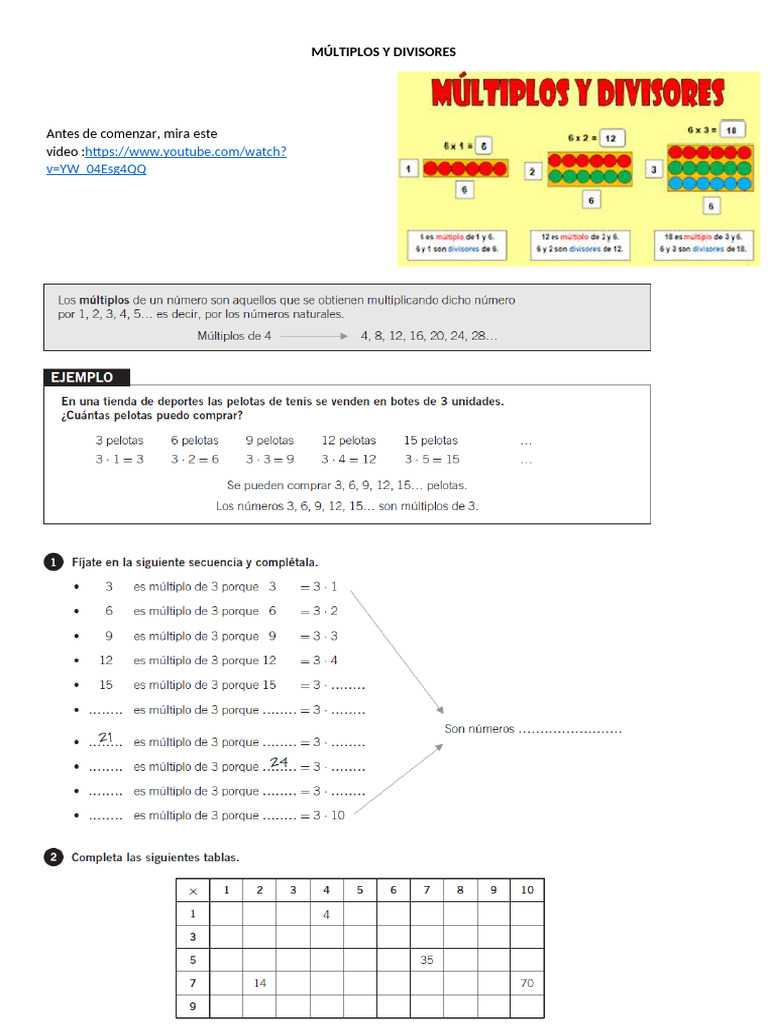 Multiplos y Divisores M.B | PDF | Cocina, comidas y vino | Estilo de vida