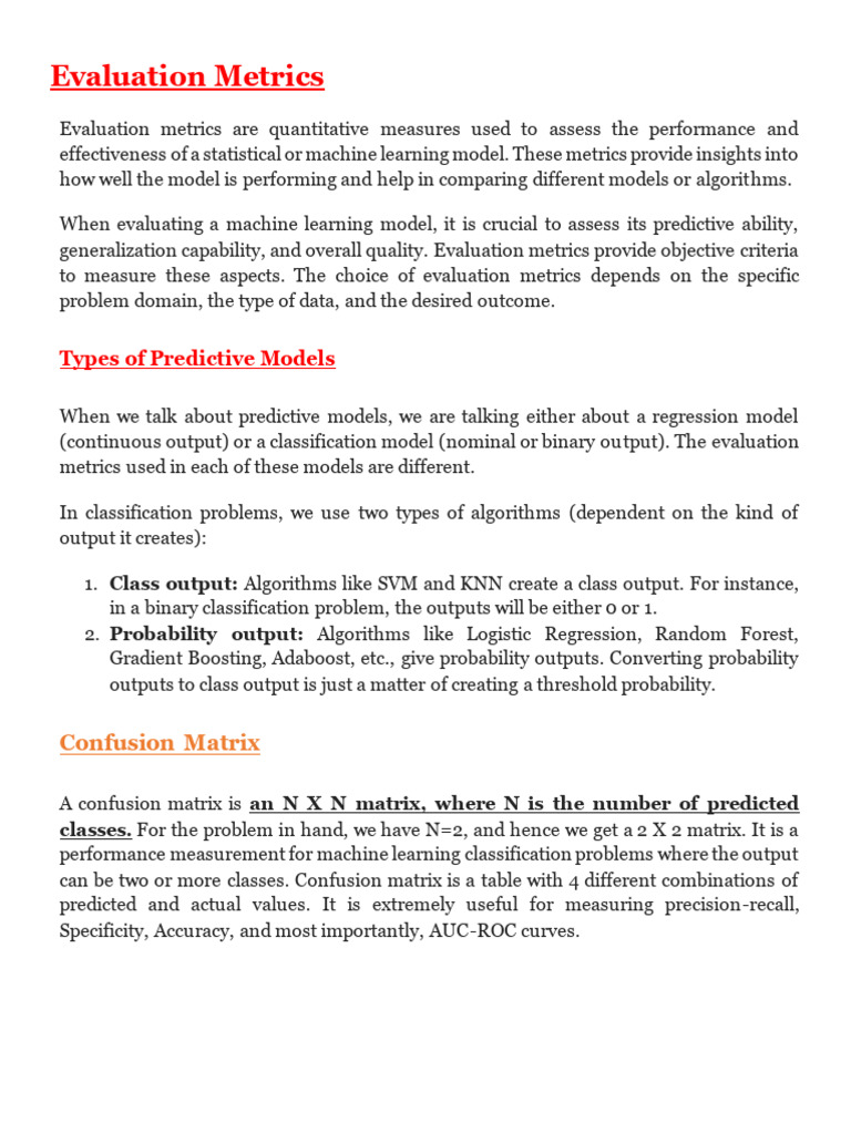 6 Evaluation Metrics Unit 2 Pdf Sensitivity And Specificity