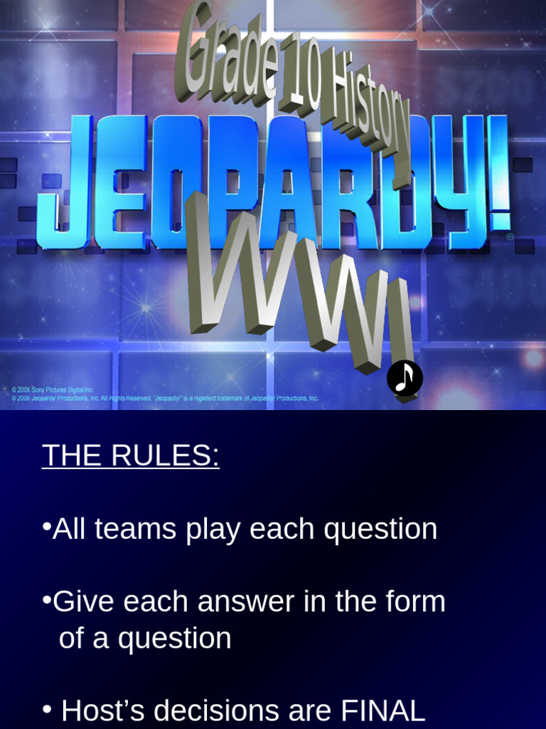 WWI Test Jeopardy | PDF | Trench Warfare | World War I