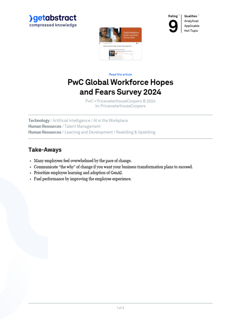 PWC Global Workforce Hopes and Fears Survey 2024 PWC en 49386 | PDF | Employment | Artificial ...