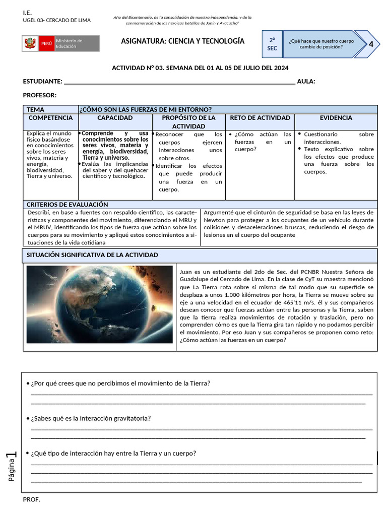 2°sec - UNIDAD 4 - ACTIVIDAD 3 (CyT Explica 2024) - Cómo Son Las Fuerzas de Nuestro Entorno ...