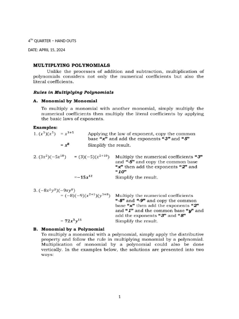Multiplication of Polynomials | PDF