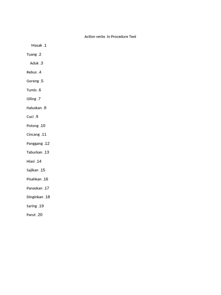 Action Verbs in Procedure Text. | PDF