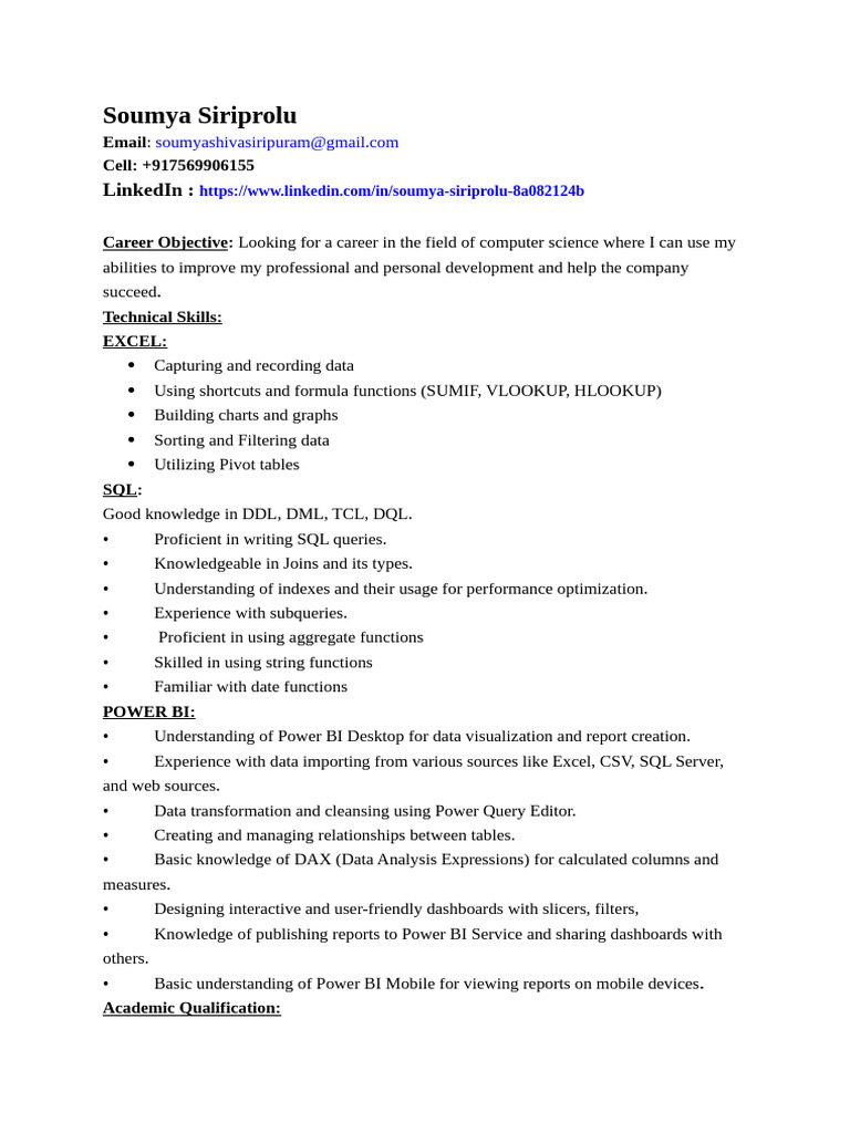 Siriprolu Soumya Resume | PDF | Machine Learning | Information Technology