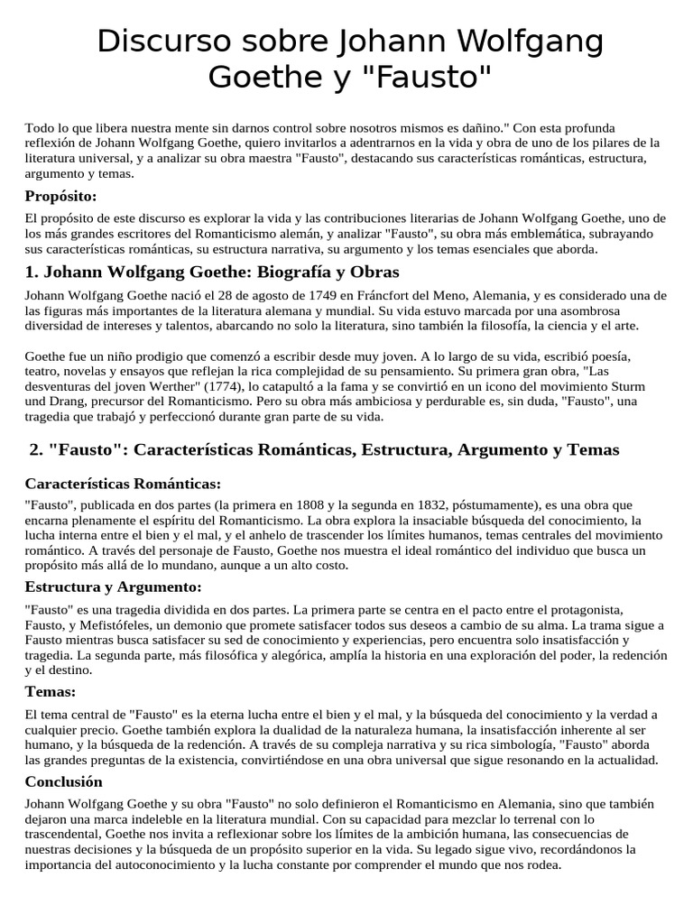 Discurso Sobre Johann Wolfgang Goethe y | PDF | Johann Wolfgang von ...