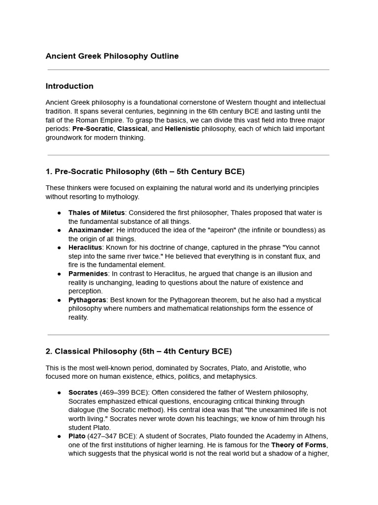 Ancient Greek Philosophy Outline | PDF | Ancient Greek Philosophy ...