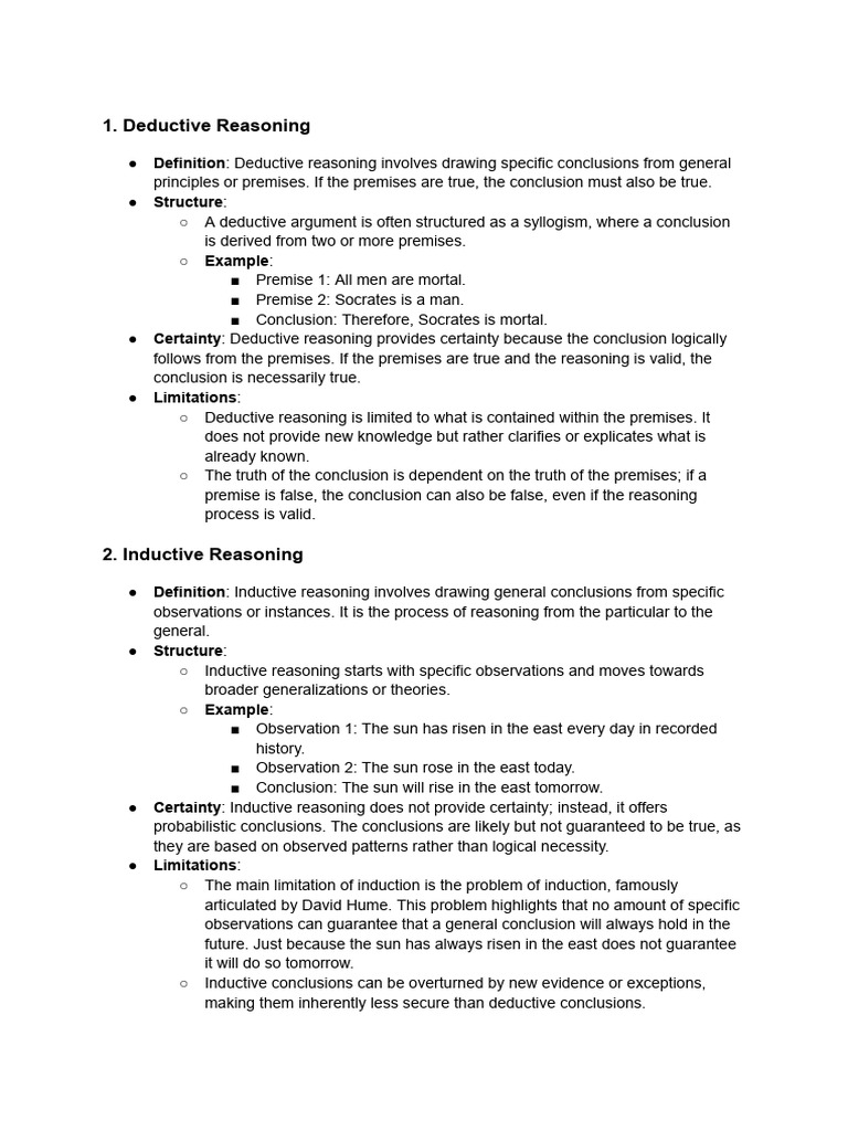 Inductive Vs Deductive Reasoning Summary Sheet | PDF | Inductive ...