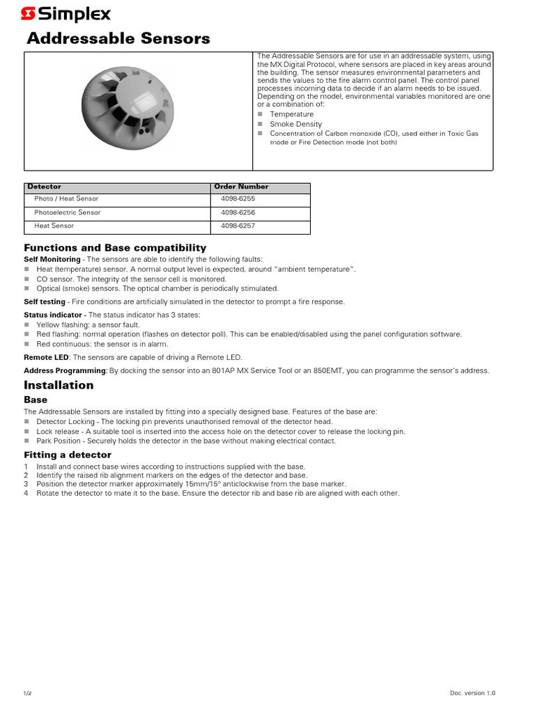 Simplex - Sx501 Addressable Sensors International Use Only | PDF ...