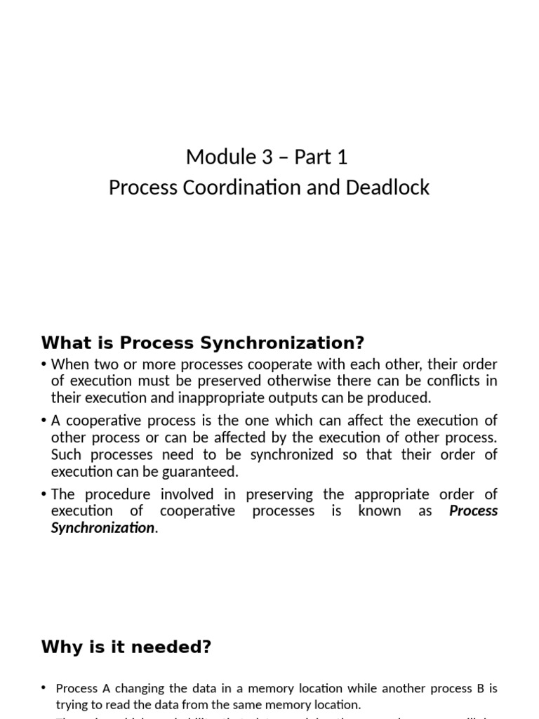 MODULE 3 - PART 1 - Process Coordination and Deadlock.. | PDF | Computing | Computer Programming