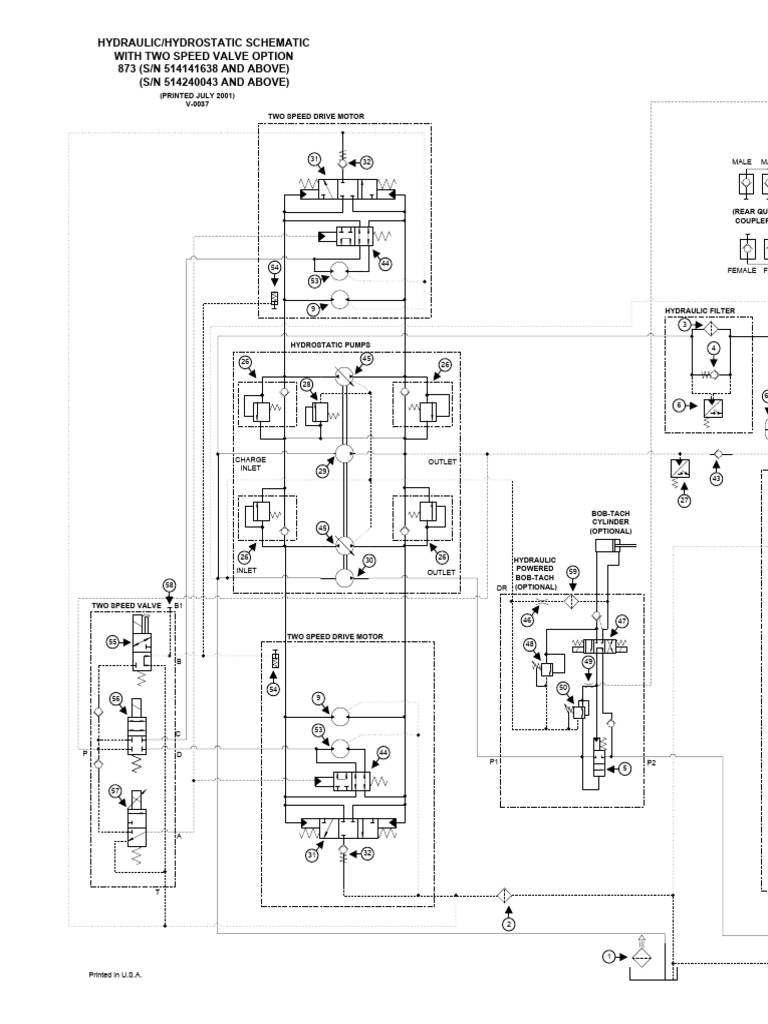 Hydraulic/Hydrostatic Schematic With Two Speed Valve Option 873 (S/N ...