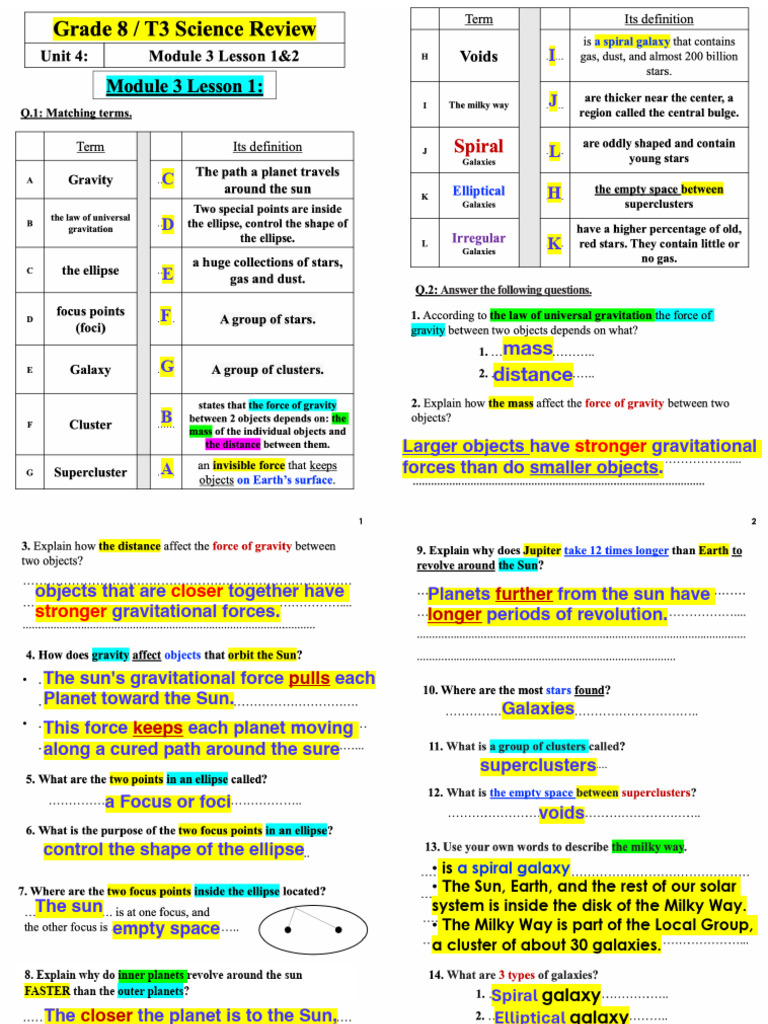 G.8 - T3 Science Review Answer KEY | PDF | Planets | Solar System