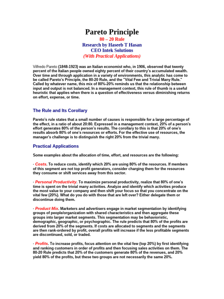 Pareto Principle 80-20 Rule | PDF | Market Segmentation | Economics