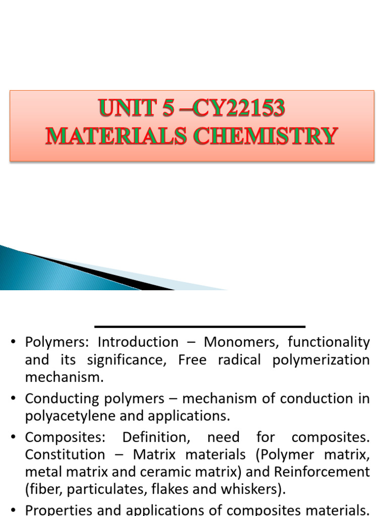 Unit 5 Materials Chemistry -Tc-bio-cve-che 2023 | PDF | Composite Material | Polymers