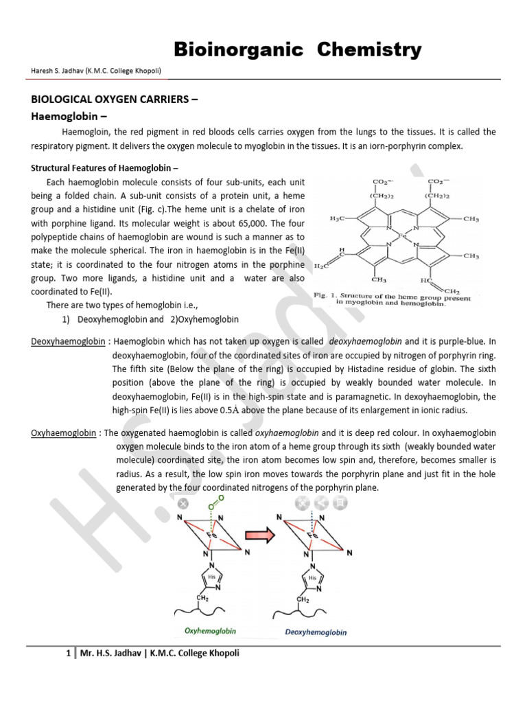 1.bioinorganic Chemistry Full Notes (Sem-II - Unit - IV) | PDF ...