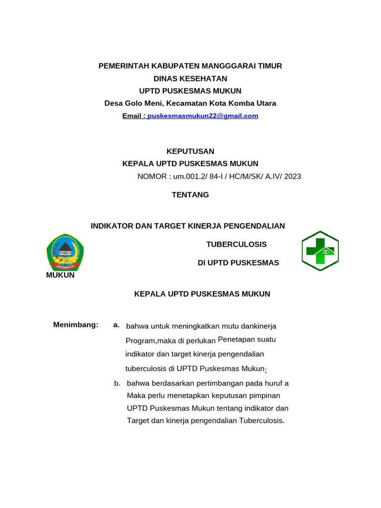 SK Penetapan Indikator TB Paru | PDF