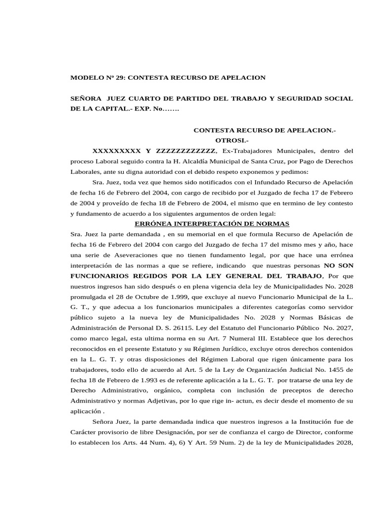 Modelo #22 A Contesta Recurso de Apelacion | PDF | Demanda judicial ...