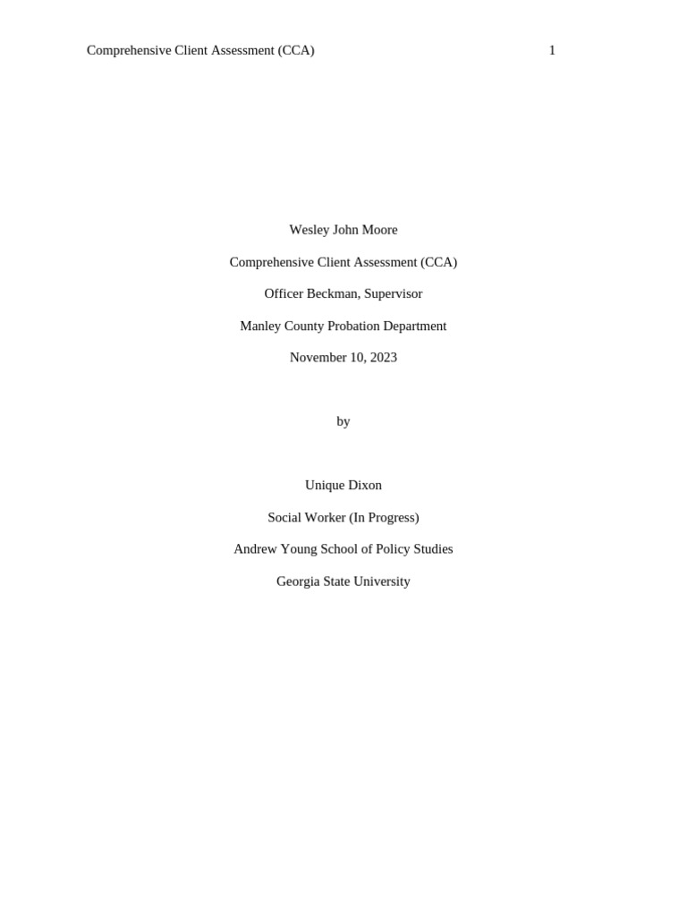 Unique Dixon Comprehensive Client Assessment (CCA) | PDF | Attachment ...