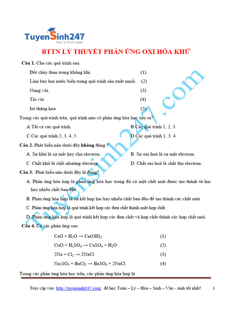 BTTN Ly Thuyet Phan Ung Oxi Hoa Khu in | PDF
