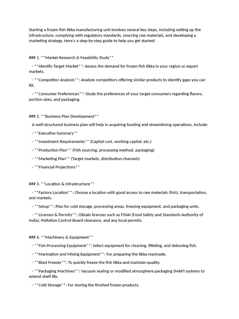 How to start a frozen fish tikka manufacturing unit | PDF | Packaging ...