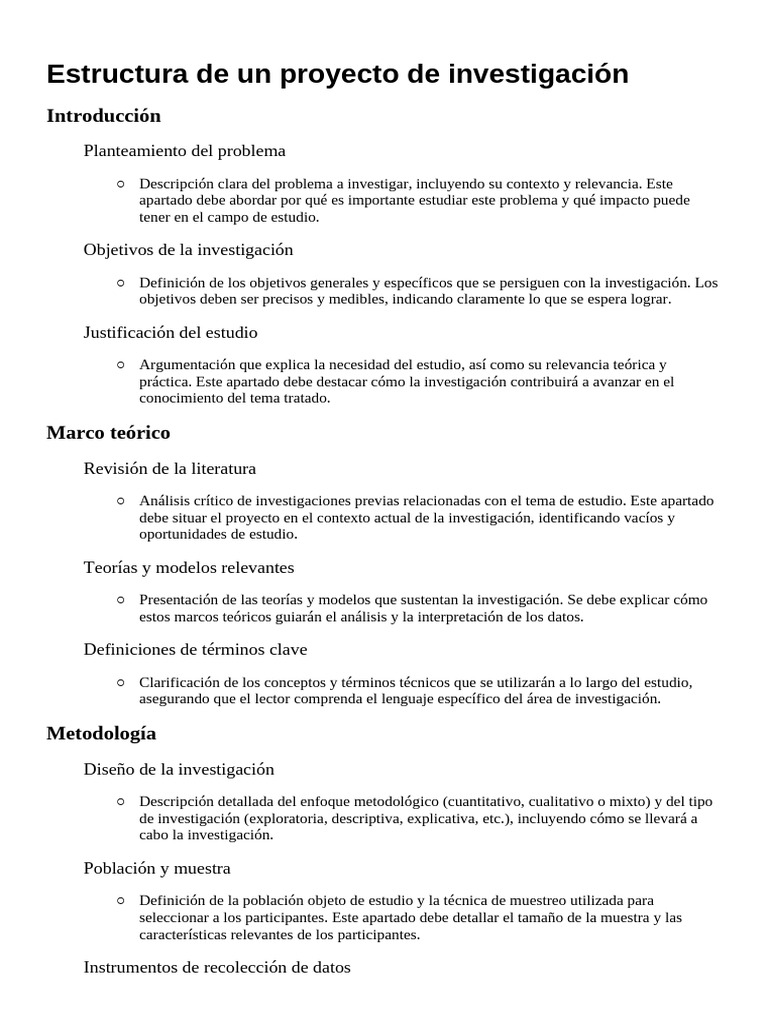 Estructura de Un Proyecto de Investigación (1) | PDF | Teoría | Método ...