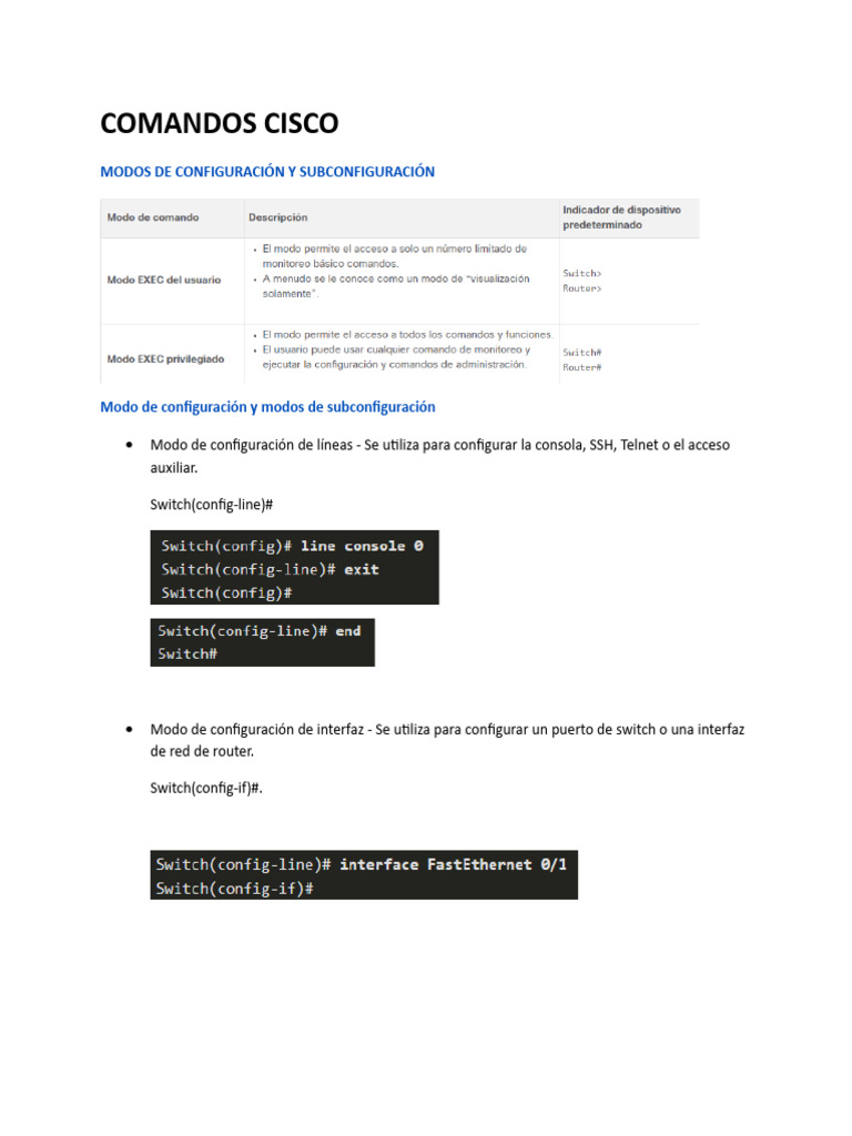 Comandos CISCO | PDF | Contraseña | Dirección IP