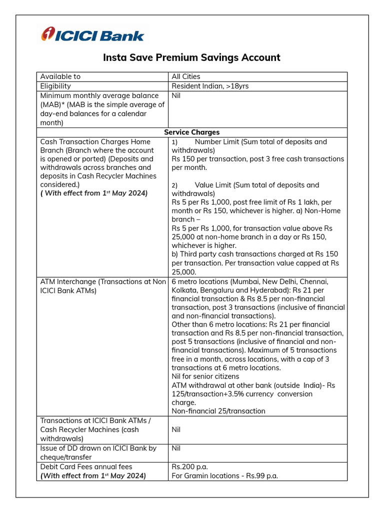 insta-save-premium-savings-account | PDF | Debit Card | Banks