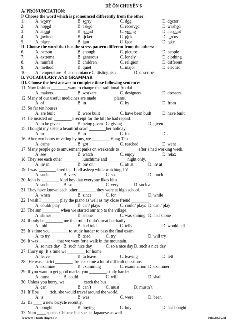 DE ON CHUYEN 6 (Key) | PDF | Jeans