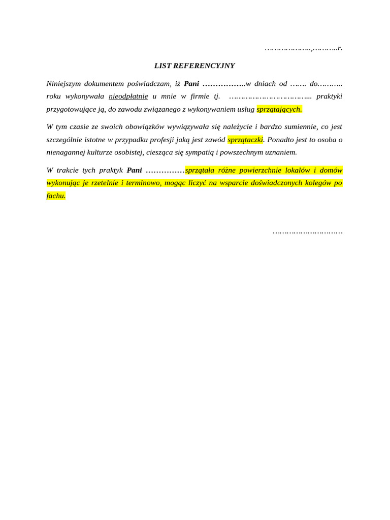 Przykłądowe Referencje - Wzór | PDF