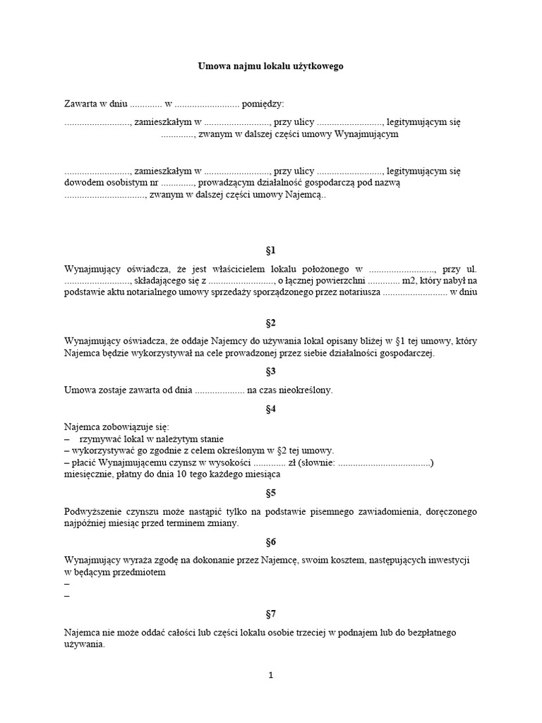 Umowa Najmu Lokalu Użytkowego | PDF