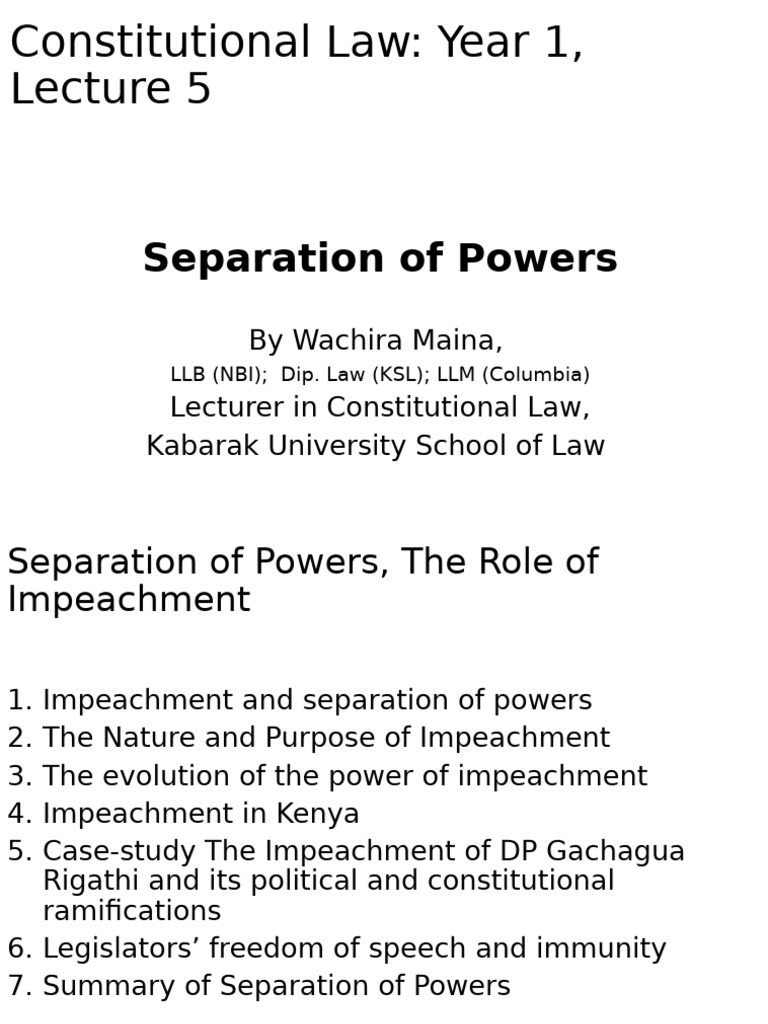 Separation of Powers - Year 1 Lecture 5 | PDF | Impeachment | Parliamentary Immunity