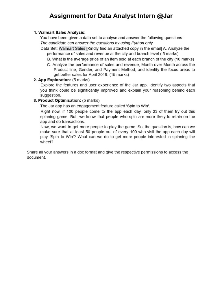 Data Analyst Assignment @jar | PDF