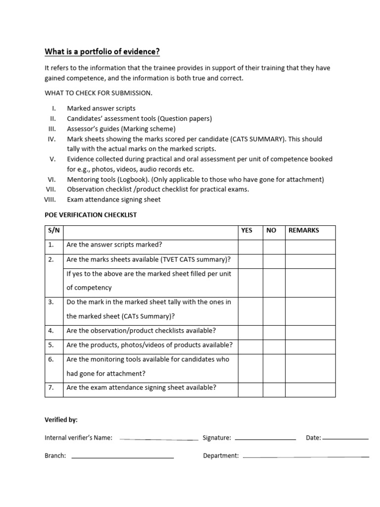 Portfolio of Evidence Submission Guide | PDF