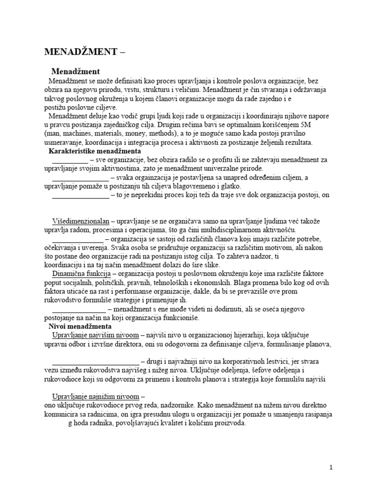Menadzment Kolokvijum 1 | PDF