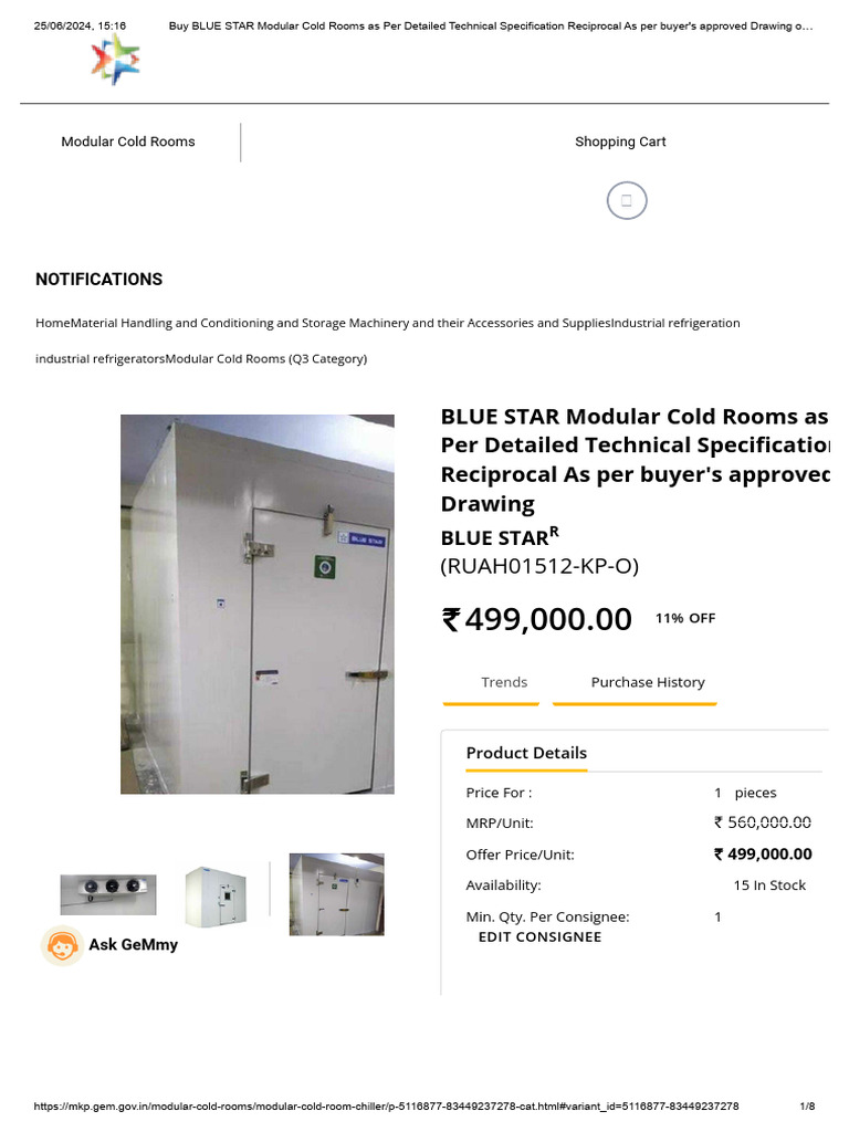 Blue Star Modular Cold Room Specs | PDF | Refrigeration | Refrigerator