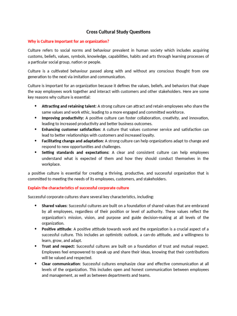 Cross Cultural Management Study Questions | PDF | Negotiation ...