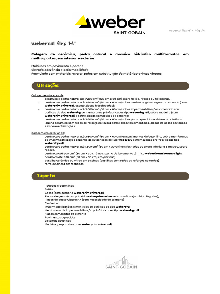 Guia de Uso do Webercol Flex M+ | PDF | Drywall | Estresse (Mecânica)