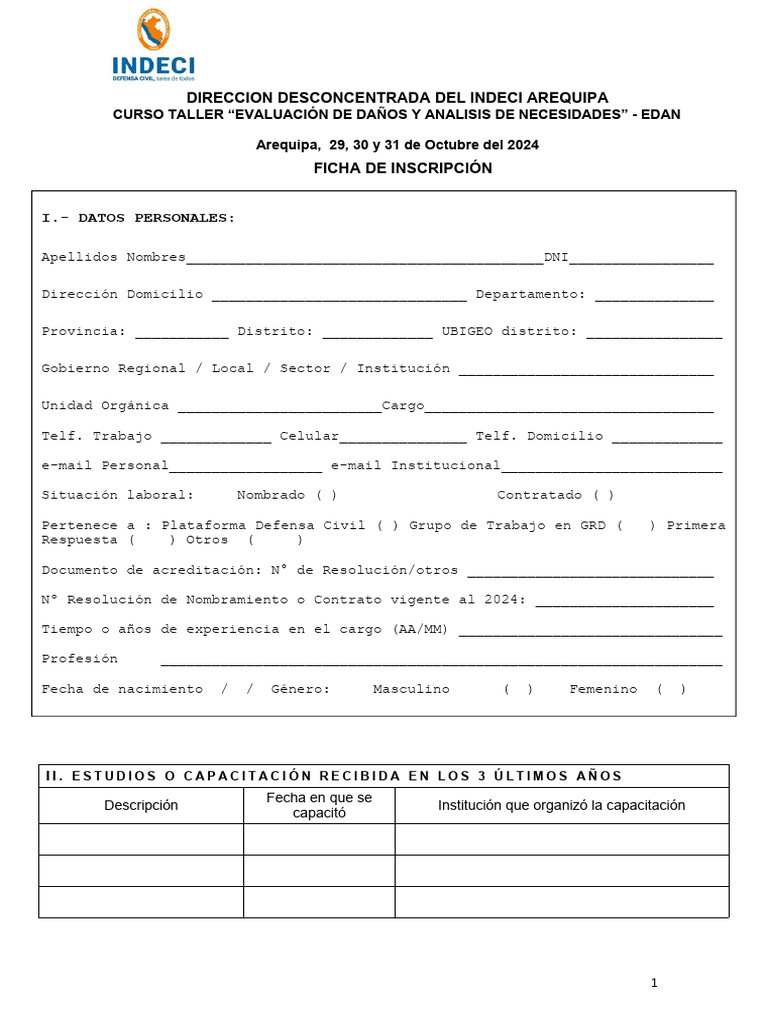 2024 Ficha de Inscripcion - Edan | PDF | Documento de identidad | Defensa Civil
