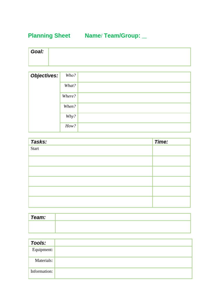 Group Project - Planning Sheet | PDF | Career & Growth