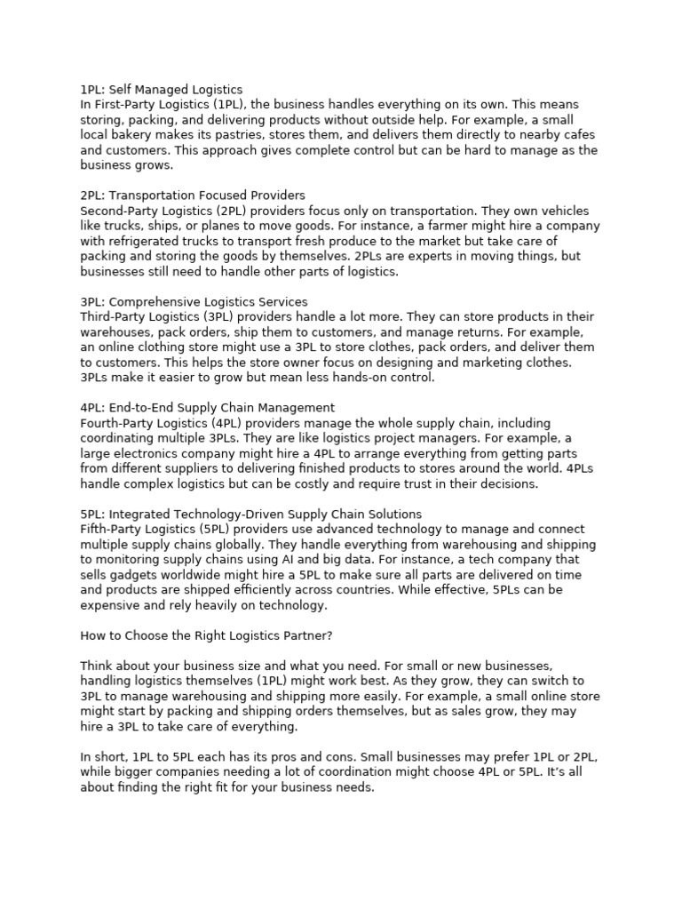 1pl 2pl 3pl 4pl 5pl Pdf Logistics Business Economics
