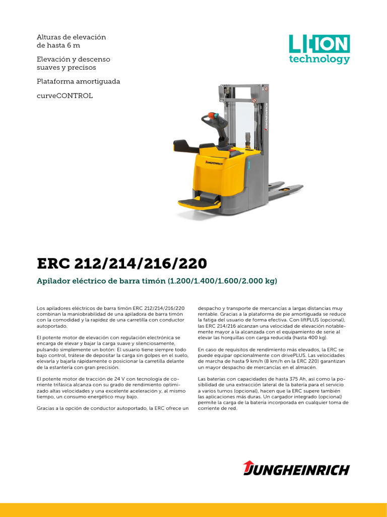 Catalogo Jungheinrich ERC 216 | PDF | Cargador de batería