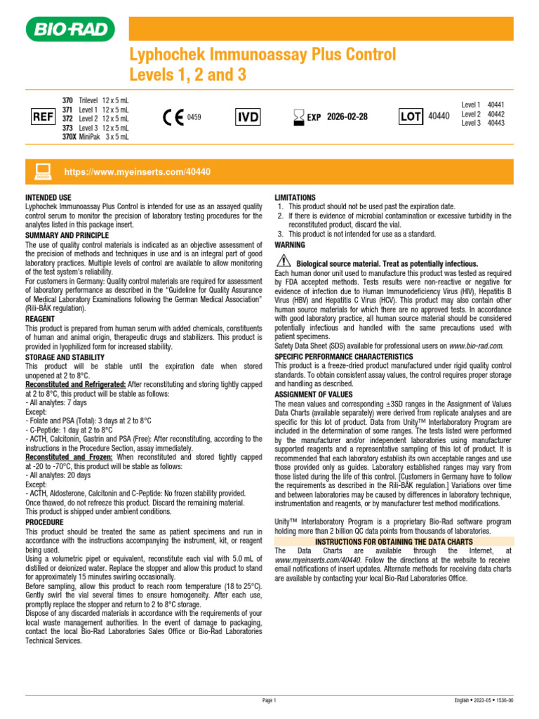 Biorad QC Sheet | PDF | Hepatitis C | Infection