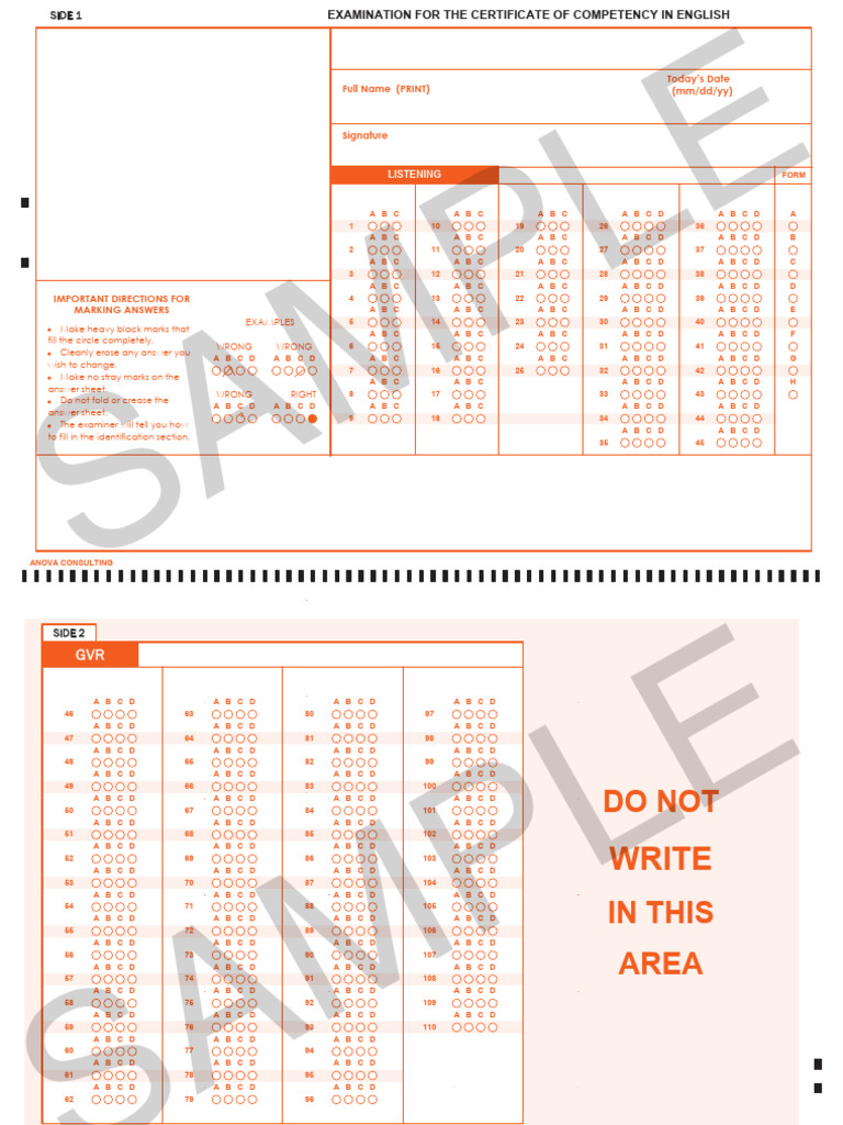 ecce answer sheet | PDF