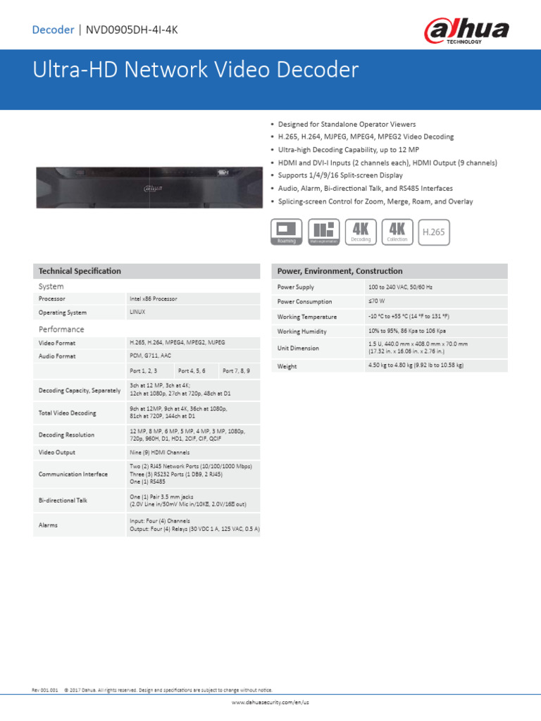 Datasheet_DHI-NVD0905DH-4I-4K_Final | PDF | Hdmi | Film And Video ...