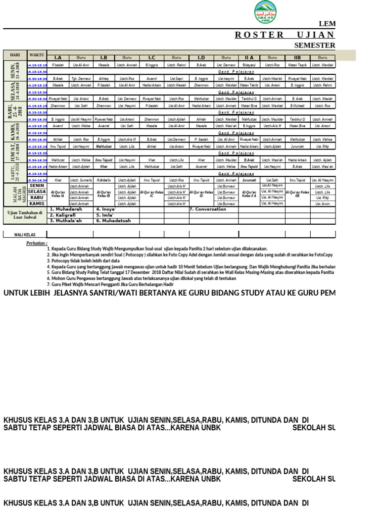Roster Ujian Ganjil 2018 2019 | PDF