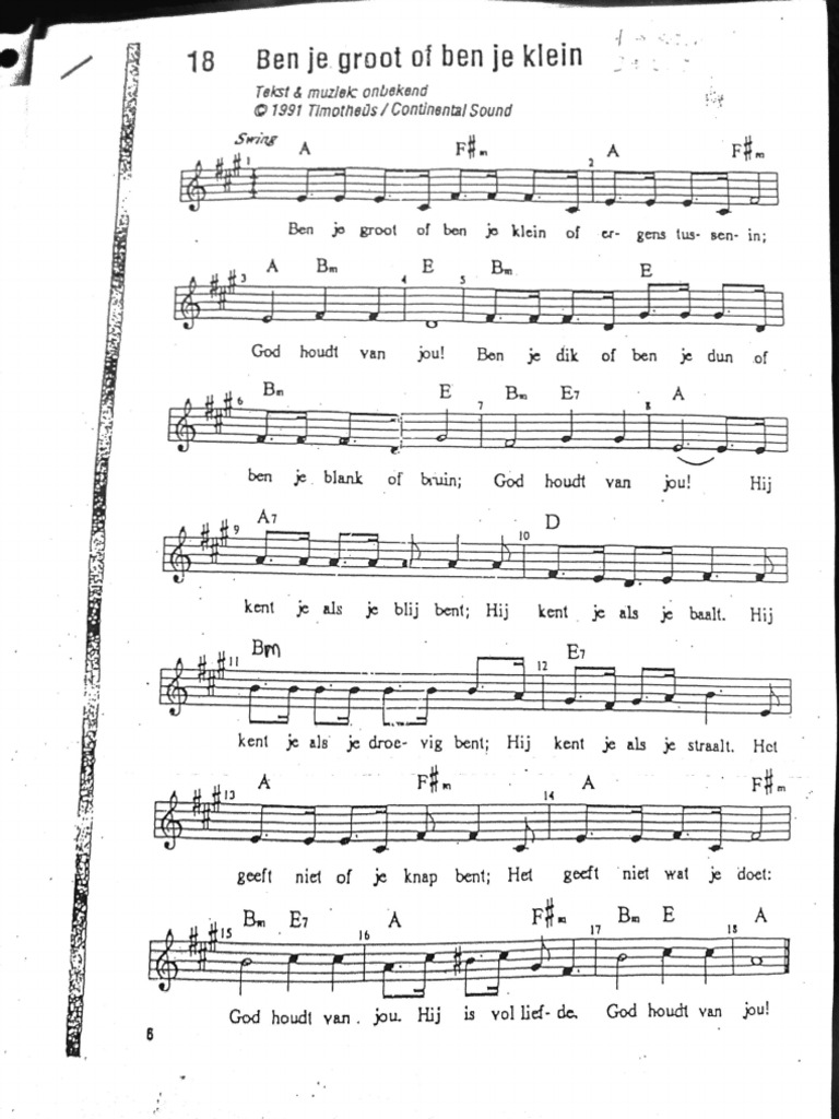 Ben Je Groot of Ben Je Klein Bladmuziek | PDF